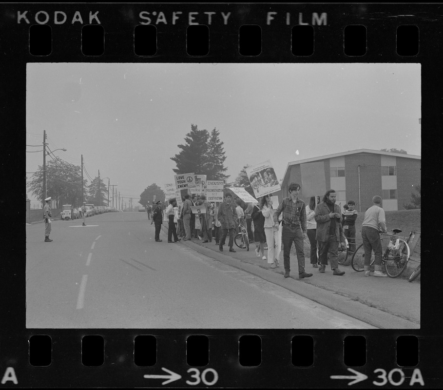 Protest outside of U.S. Army Natick Laboratories during visit by Gen ...