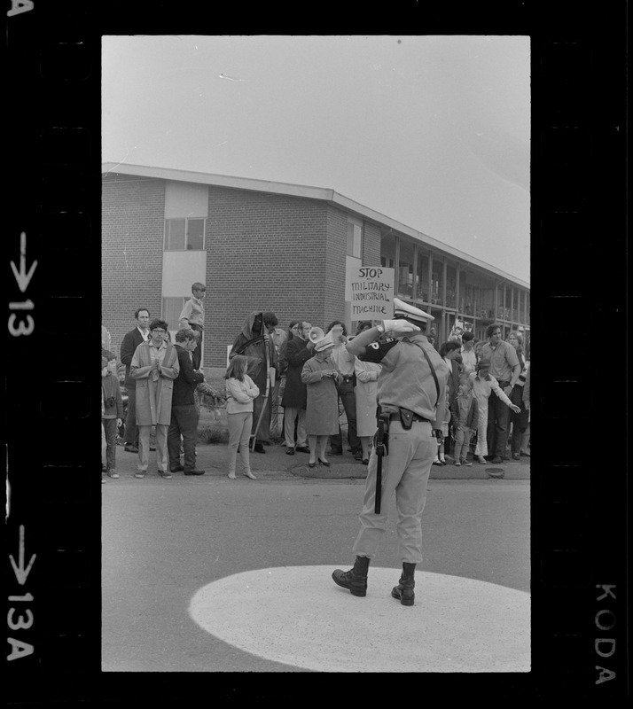Protest outside of U.S. Army Natick Laboratories during visit by Gen ...