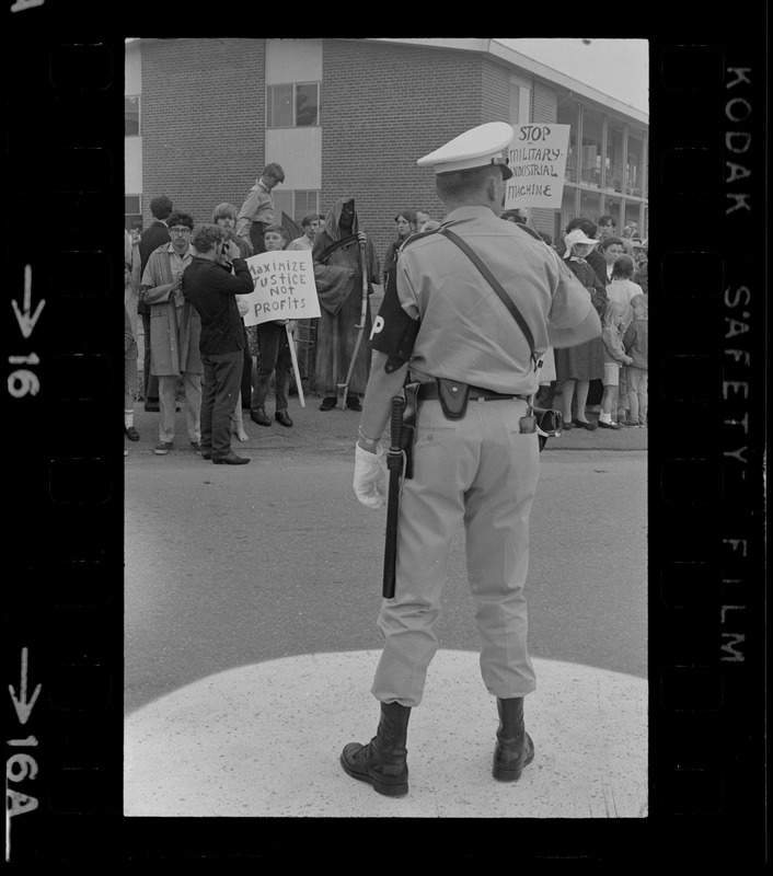 Protest outside of U.S. Army Natick Laboratories during visit by Gen ...