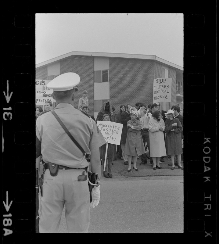 Protest outside of U.S. Army Natick Laboratories during visit by Gen ...