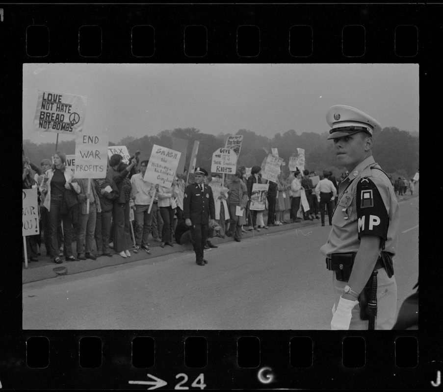 Protest outside of U.S. Army Natick Laboratories during visit by Gen ...