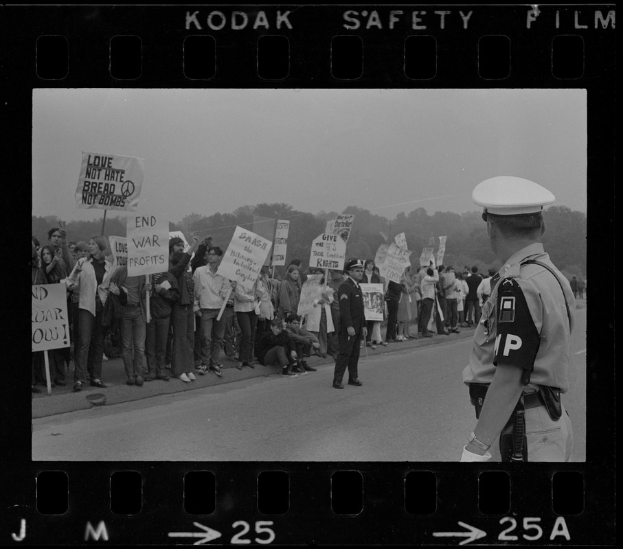 Protest outside of U.S. Army Natick Laboratories during visit by Gen ...