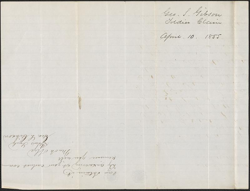George Gibson to Land Agent, 10 April 1855 - Digital Commonwealth
