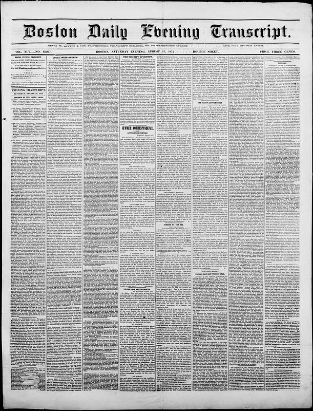 Boston Daily Evening Transcript. August 17, 1872 - Digital Commonwealth