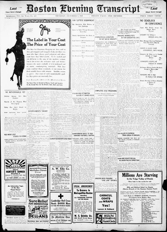 Boston Evening Transcript. December 01, 1921 - Digital Commonwealth