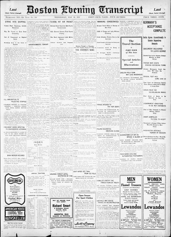 Boston Evening Transcript. May 11, 1921 - Digital Commonwealth
