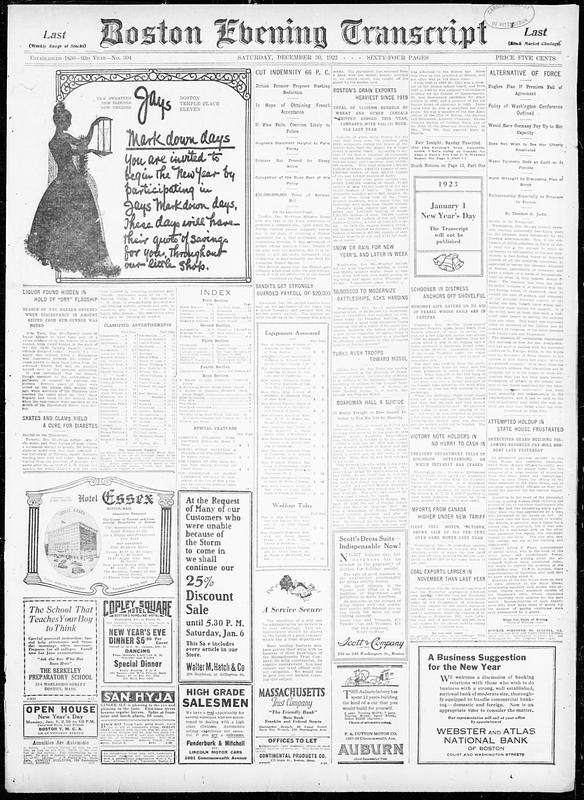 Boston Evening Transcript. December 30, 1922 - Digital Commonwealth