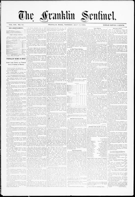 The Franklin Sentinel. July 14, 1896 - Digital Commonwealth