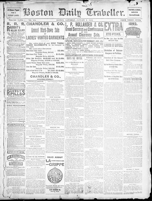 Boston Daily Traveller. January 02, 1892 - Digital Commonwealth