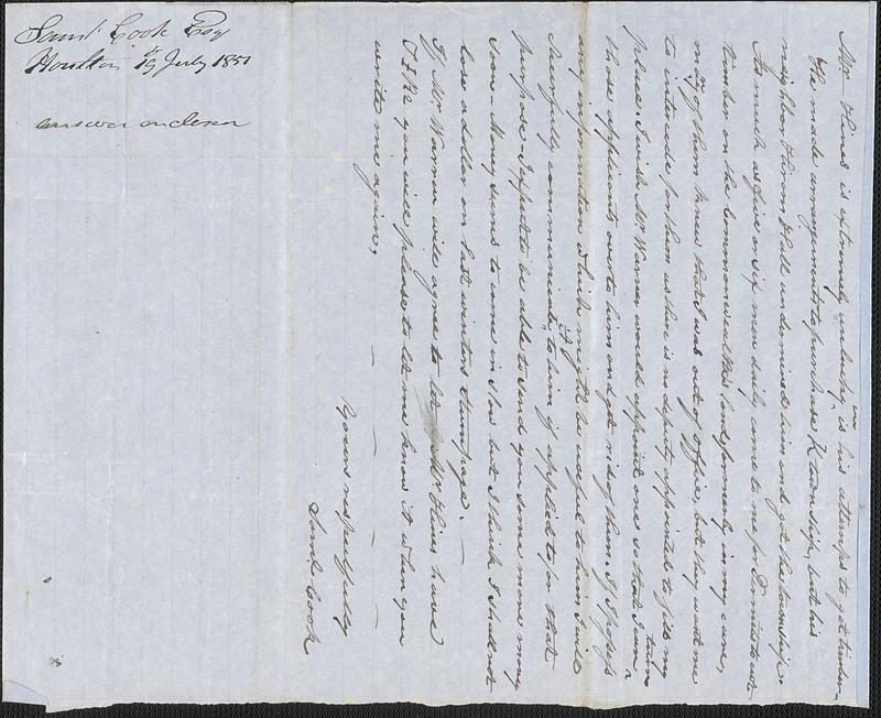 Samuel Cook to George Coffin, 19 July 1851 - Digital Commonwealth