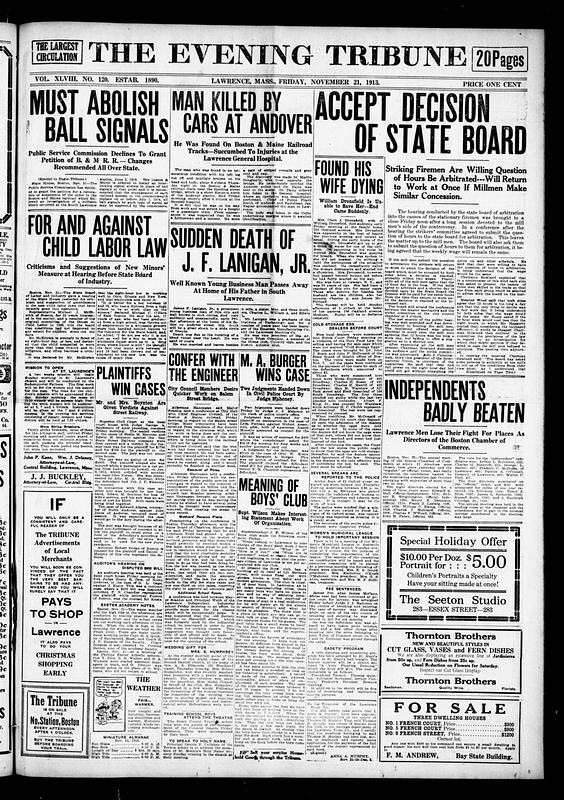 The Evening Tribune. November 21, 1913 - Digital Commonwealth