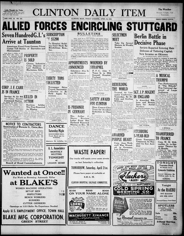Clinton Daily Item. April 20, 1945 - Digital Commonwealth