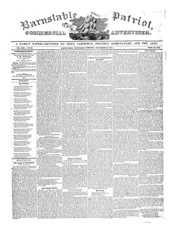 Barnstable Patriot, and Commercial Advertiser. November 16, 1842 ...