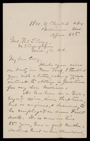 Frank N. Larned to Thomas Lincoln Casey, April 23, 1889 - Digital ...