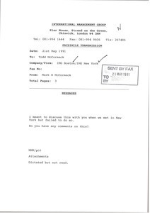 Memorandum from Mark H. McCormack to Todd McCormack - Digital Commonwealth