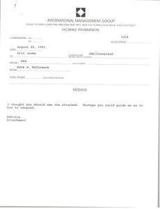 Fax from Mark H. McCormack to Eric Jonke - Digital Commonwealth