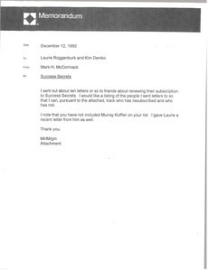 Memorandum from Mark H. McCormack to Laurie Roggenburk and Kim Demko ...