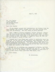 Letter from Judi Chamberlin to Lily Tomlin - Digital Commonwealth