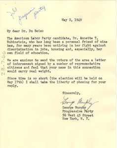 Letter from Progressive Party to W. E. B. Du Bois - Digital Commonwealth