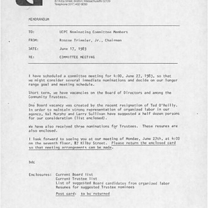 Memorandum from Roscoe Trimmier, Jr. to members of the United Community ...