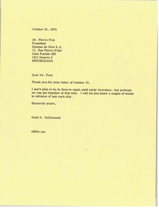 Letter from Mark H. McCormack to Pierre Frei - Digital Commonwealth