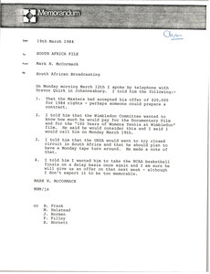 Memorandum from Mark H. McCormack to South Africa file - Digital ...