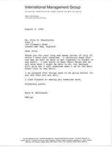 Letter from Mark H. McCormack to Rita M. Shackleton - Digital Commonwealth