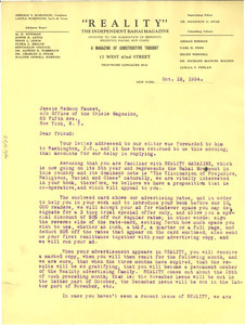 Letter from Reality to Jessie Redmon Fauset - Digital Commonwealth