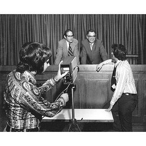 TV camera set up in School of Law moot court - Digital Commonwealth