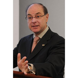 President Aoun standing behind a podium - Digital Commonwealth