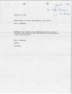 Memorandum from Mark H. McCormack to Hughes Norton, Ian Todd, Dusty ...