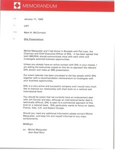 Memorandum from Mark H. McCormack concerning DHL presentations ...
