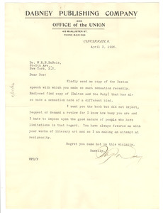 Letter from Wendell Phillips Dabney to W. E. B. Du Bois - Digital Commonwealth