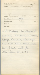 Tewksbury Almshouse Intake Record: Cavanaugh, Frank - Digital Commonwealth