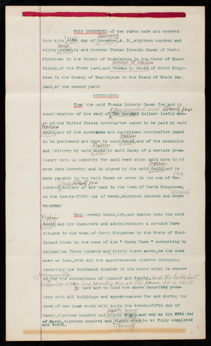 Indenture, Robert W. Watson to Thomas Lincoln Casey, January 2, 1889 ...