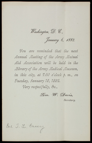 [George] W. Davis to Thomas Lincoln Casey, January 6, 1882 - Digital ...