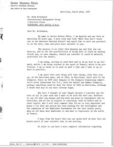 Letter from Javier Moreno Perez to Mark H. McCormack - Digital Commonwealth