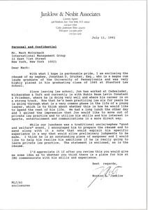 Letter from Morton L. Janklow to Mark H. McCormack - Digital Commonwealth