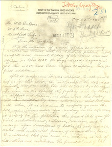 Letter from U. S. Army 92nd division Office of the Division Judge ...