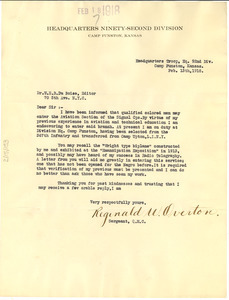 Letter from Reginald W. Overton to W. E. B. Du Bois - Digital Commonwealth