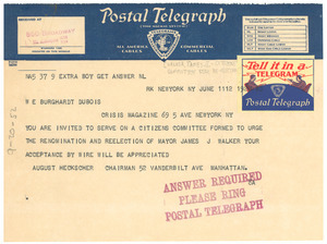 Telegram from Citizens Committee for the Re-election of Mayor James ...
