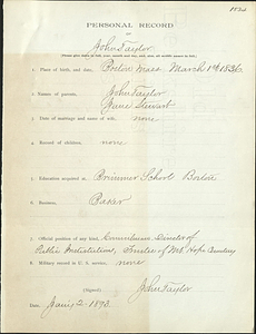 Personal record of John Taylor (1534) - Digital Commonwealth