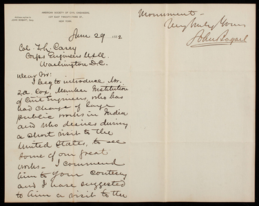 John Bogart to Thomas Lincoln Casey, June 29, 1882 - Digital Commonwealth