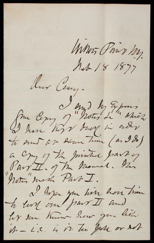 General Henry L. Abbot to Thomas Lincoln Casey, February 19, 1877 ...