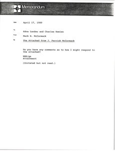 Memorandum from Mark H. McCormack to Edna Landau and Charles Hamlen ...