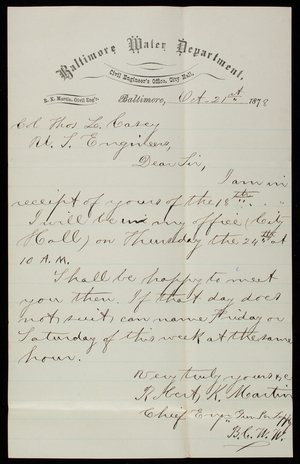 Colonel Martin to Thomas Lincoln Casey, October 21, 1878 - Digital ...