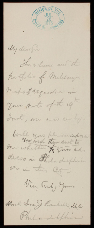 [Samuel] J. Randall to Thomas Lincoln Casey, July 28, 1875 - Digital ...