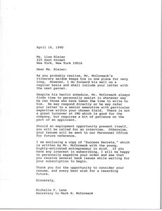 Letter from Michelle Lane to Lisa Bleier - Digital Commonwealth