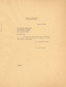 Letter from W. E. B. Du Bois to Chicago Defender - Digital Commonwealth