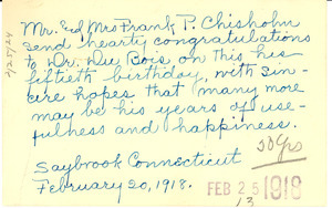 Letter from Mr. and Mrs. Frank P. Chisholm to W. E. B. Du Bois ...